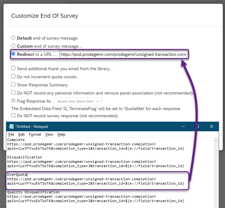 Qualtrics - Quota full and Quality DQ redirects – peeq